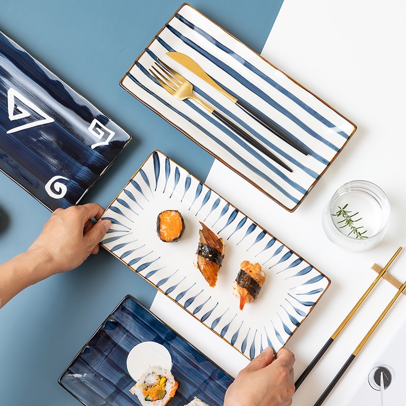 Ceramic sushi plate rectangular plate Japanese food plate dessert plate ...