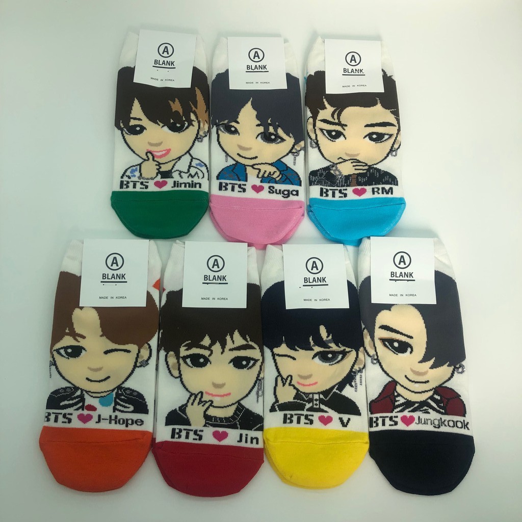 Women Kpop BTS Character Socks 7 Pairs (Jungkook, J-Hope, Suga, V, Jin ...