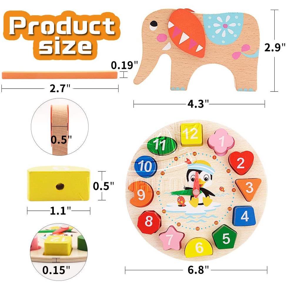 Wooden Jigsaw Puzzles Shape Sorting Clock and Wooden Stacking Elephants ...