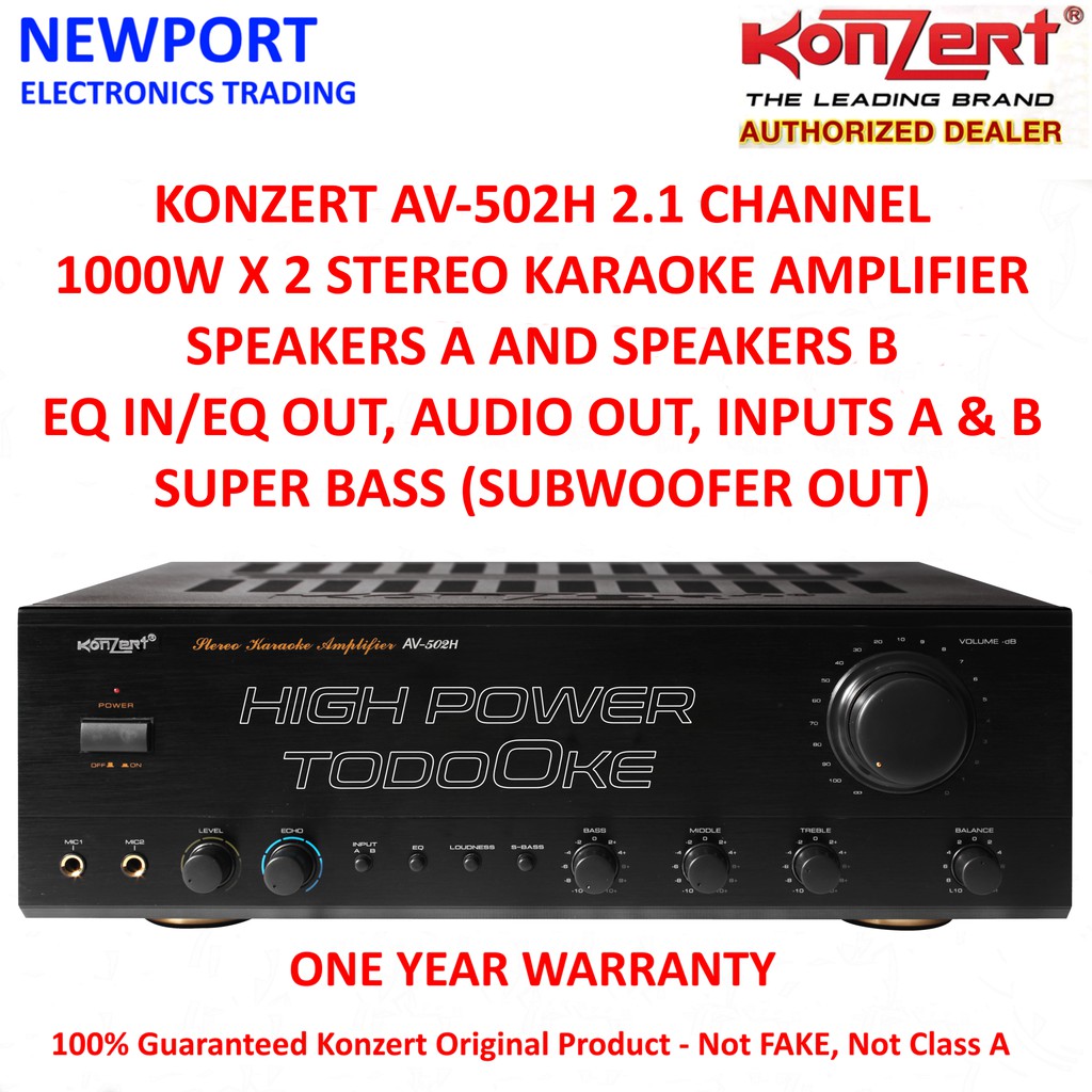 Konzert AV-502H 2.1 Channel 1000w x 2 Stereo Karaoke Amplifier | Shopee ...