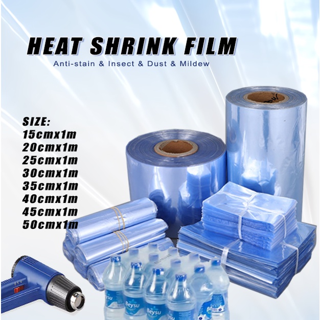 1meters | Shrinkable Transparent PVC plastic heat shrink wrap Clear ...