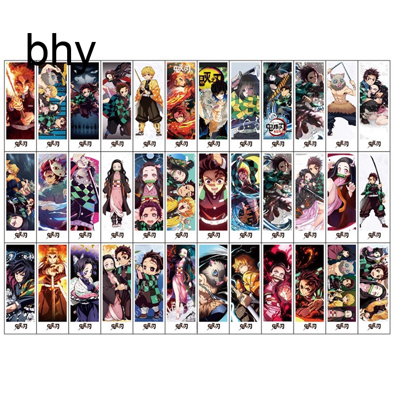 bhy 36PCS/SET Anime Demon Slayer Bookmarks Cartoon Bookmark Beautiful ...