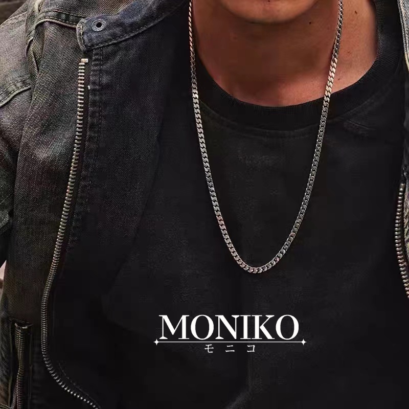 MONIKO 925 Silver And 18k Gold Men's 5mm Necklace Stainless Steel Cuban ...