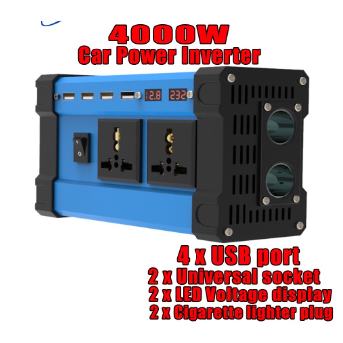 BLUE 4000W Inverter DC 12V to AC 220V Modified Sine Wave Converter with ...