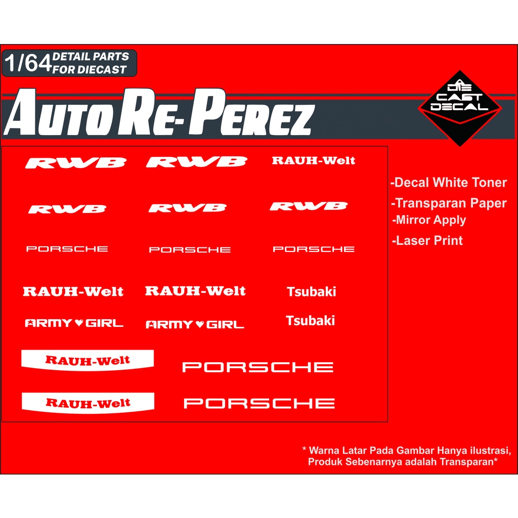 Decal Hotwheels White Toner - liveries Porsche RWB 911 Universal ...