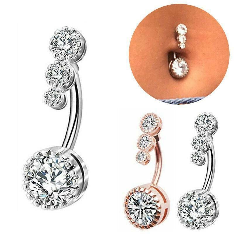 Wholesale 1Pc Stylish Stainless Steel Round Cubic Zircon Belly Button Ring Charming Crystal ...