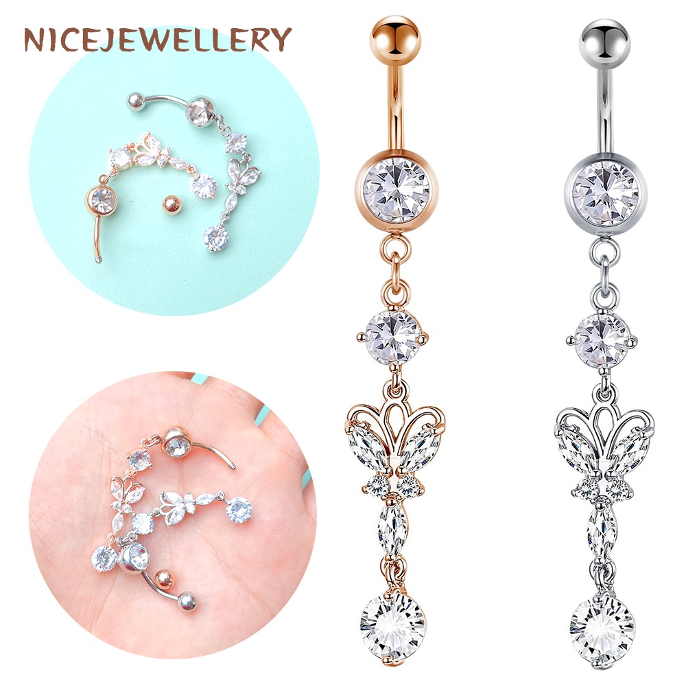 1 PC Butterfly Bellybutton Rings Rhinestone Dangle Navel Piercings ...