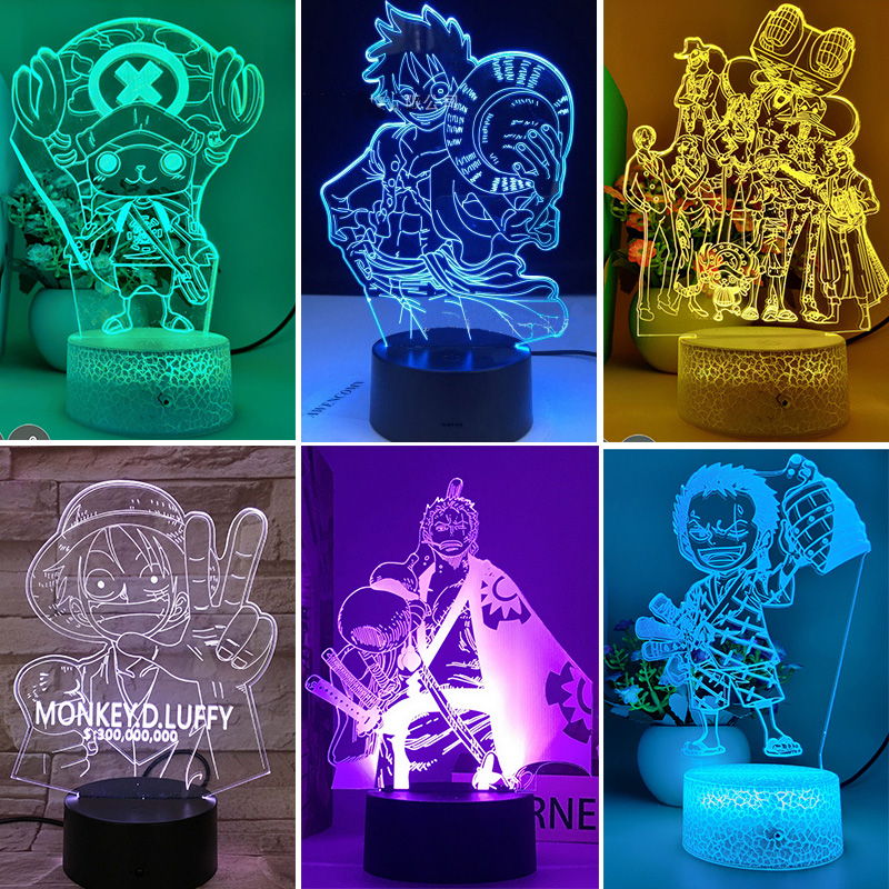 SI One Piece Lamp Night Lights LED Acrylic Desk USB 3D Anime Remote ...