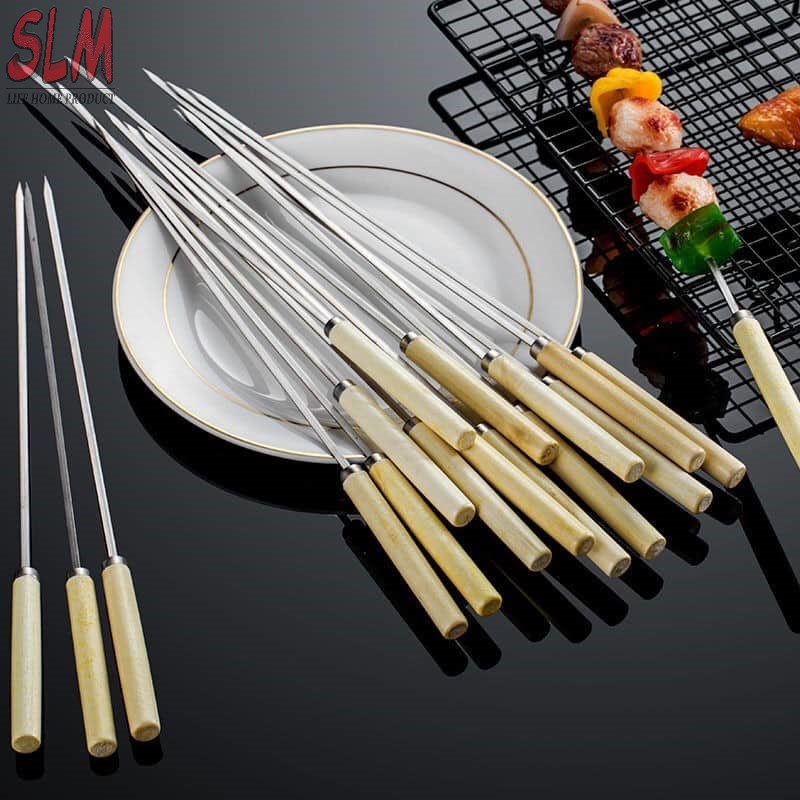 1PC Barbeque Skewer Stainless Steel Outdoor Skewer Tool Wooden Handle ...