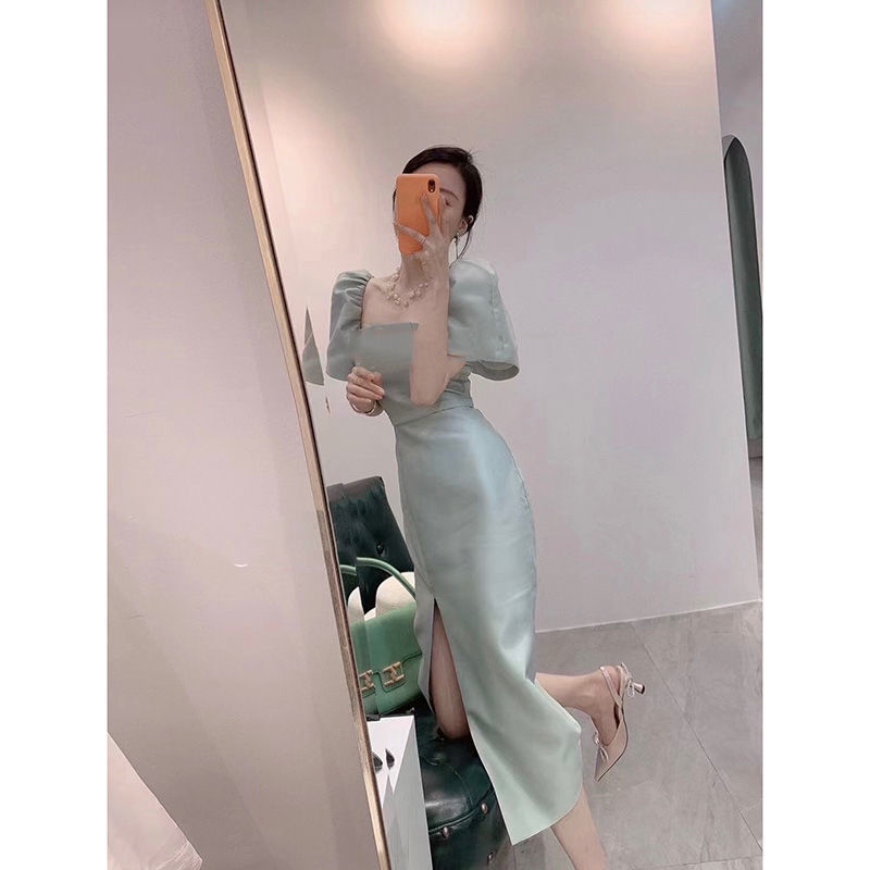 [High Quality] Puff Sleeve Dress French Simplicity Casual Temperament ...