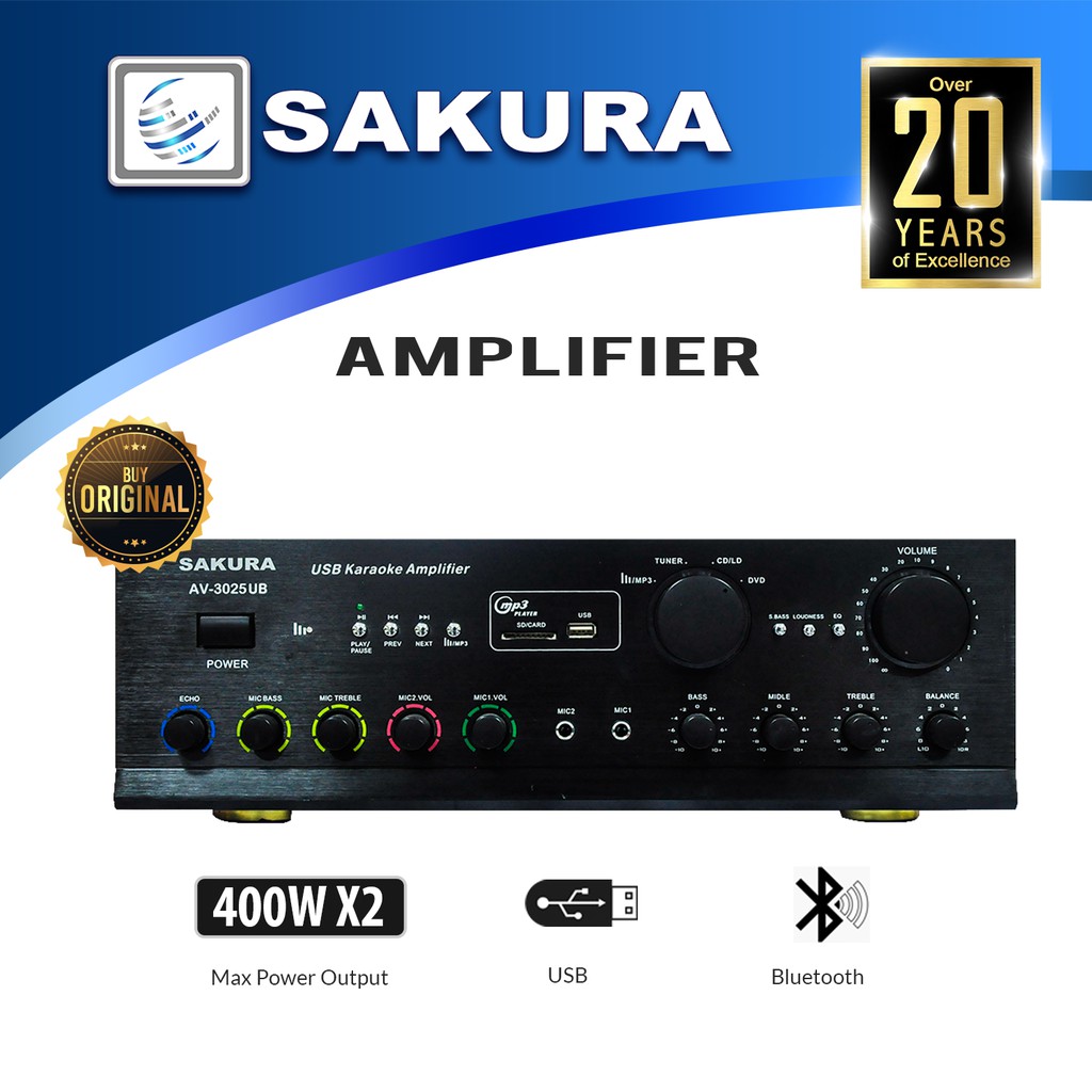 Sakura AV-3025UB Professional Karaoke 400W Amplifier With Bluetooth Or Music Videoke | Shopee ...