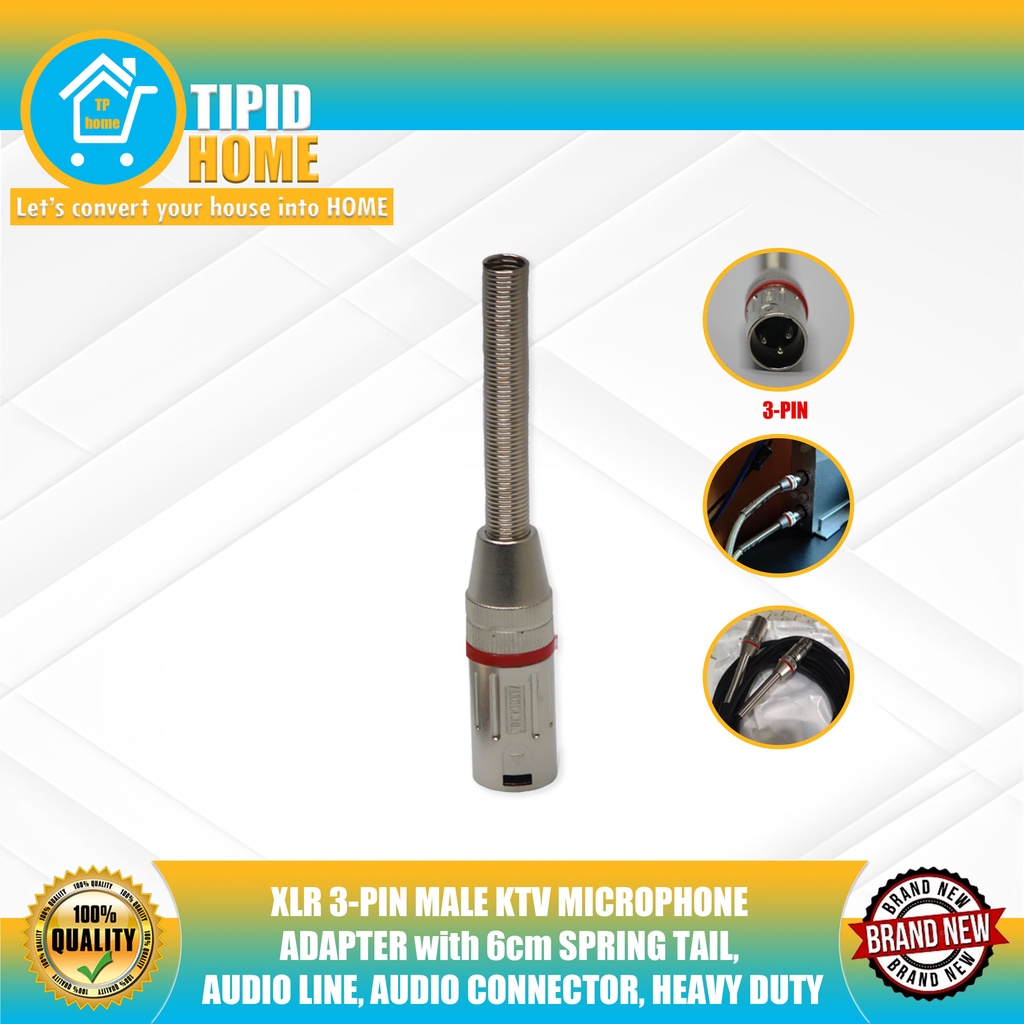 XLR 3-PIN MALE KTV MICROPHONE ADAPTER with 6cm SPRING TAIL, AUDIO LINE ...