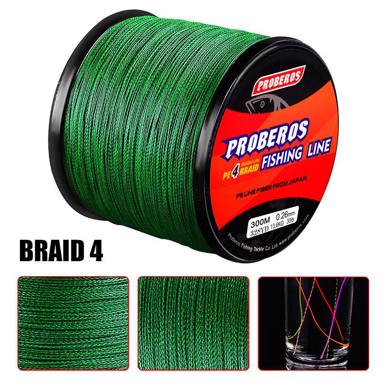 PROBEROS 300M PE Braided Fishing Line 4 Stands 6 8 10 15 20 25 35 50 70 ...