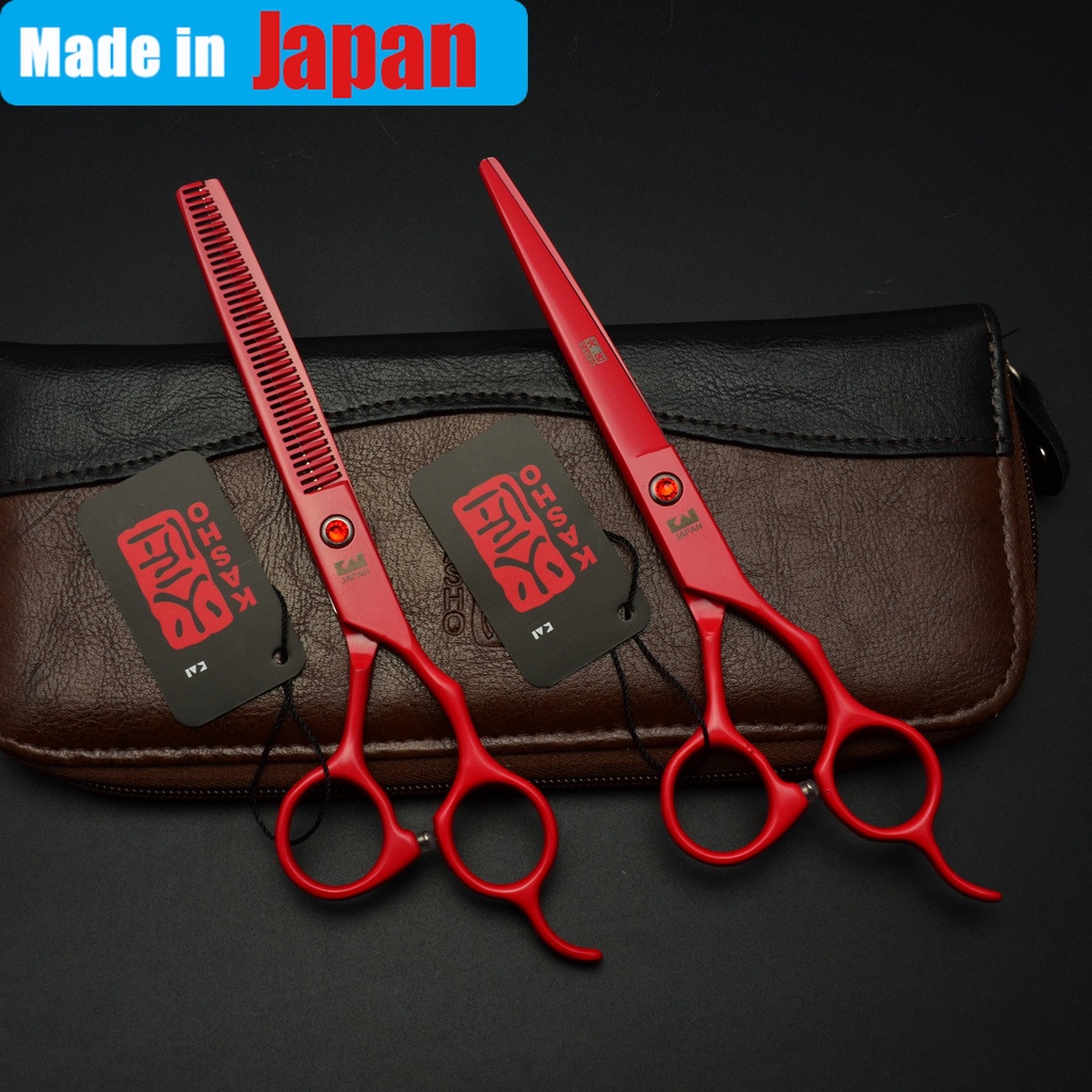 Ready Stock Japan Kasho Scissors Barber Salon Scissors Set Haircutting Red Scissors 7 Inch 440C ...
