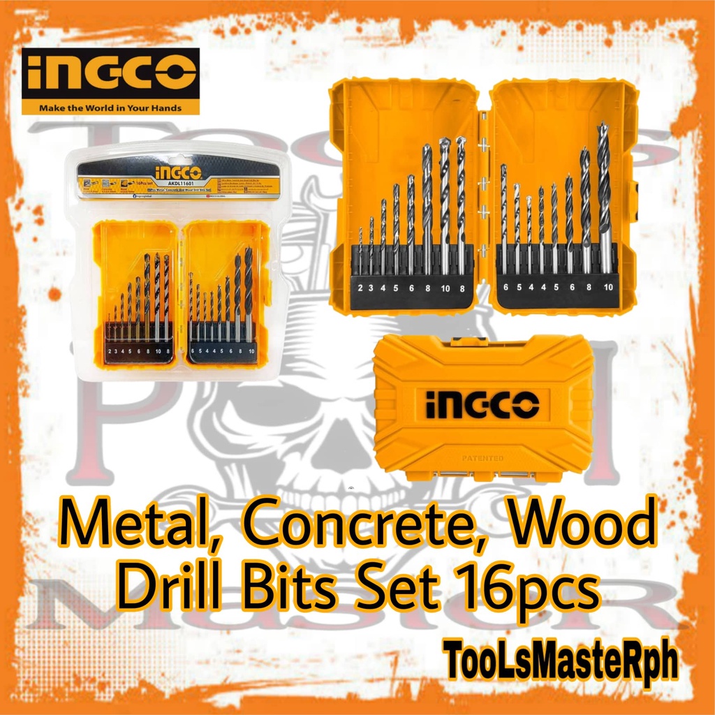 INGCO 16PCS Metal Concrete And Wood Drill Bit Set (AKDL11601) | Shopee ...