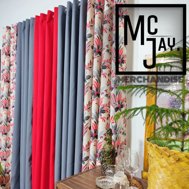 MCJAY - 5in1 Pink Floral Ring Curtain Set (6ft/6.6ft/7ft) - Sold per ...