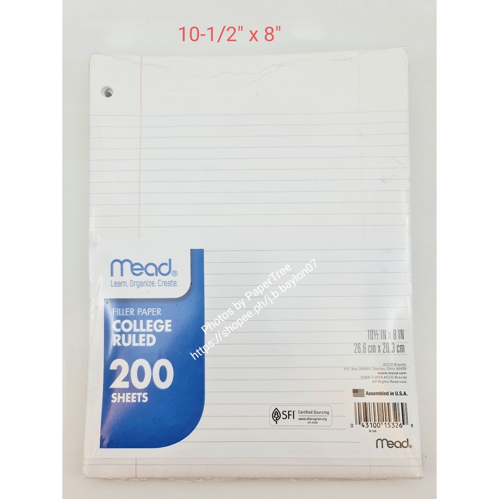 MEAD FILLER PAPER 10.5" X 8" 200 SHEETS | Shopee Philippines