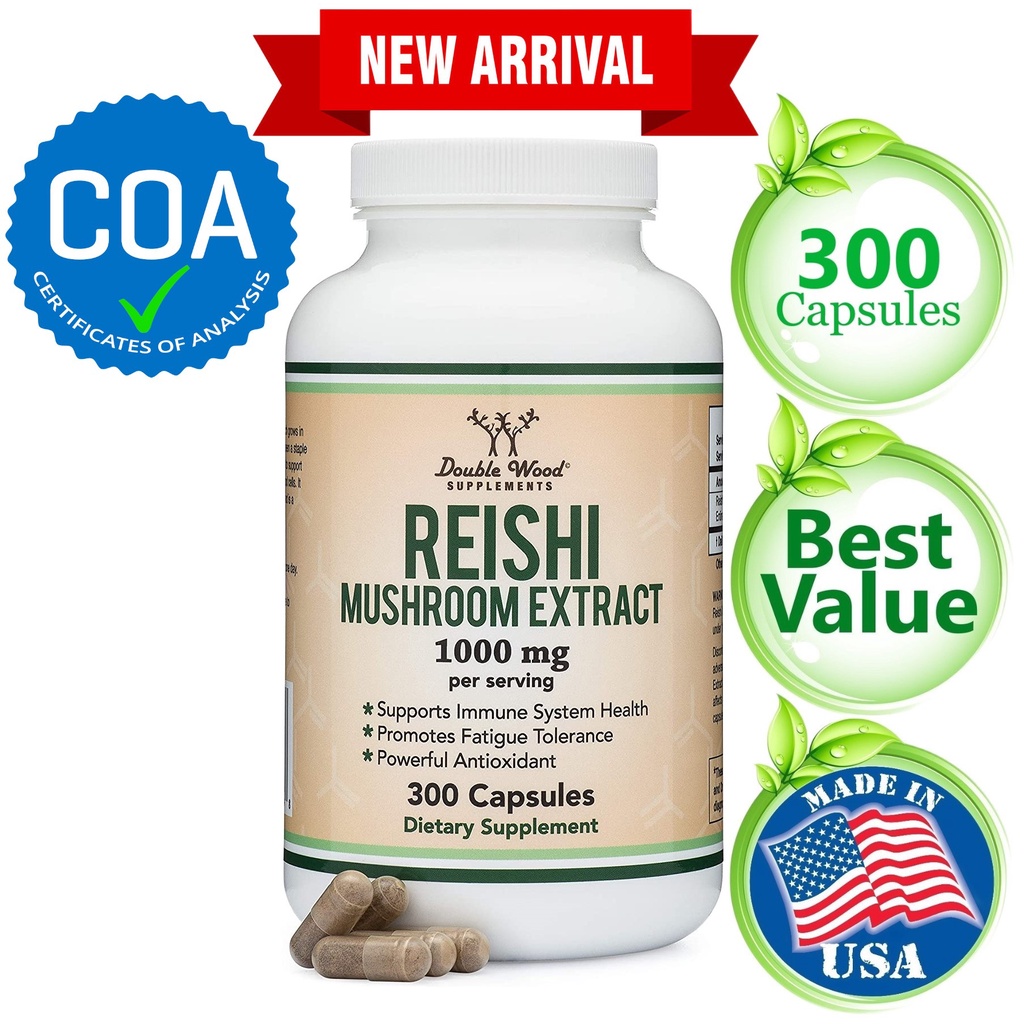 Real Reishi 1000mg 300 Caps 4:1 Super Extract Mushroom (Ganoderma ...