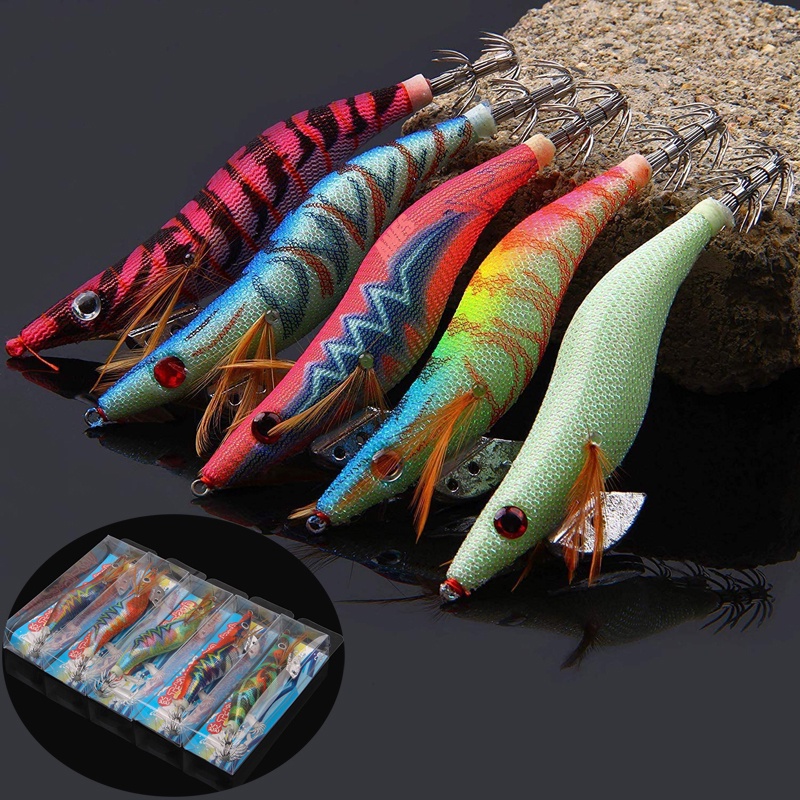 Squid Jig Fishing Lures Luminous Shrimp Wrapped Prawn Lures Bionic Plastic Shrimp 3D Eyes ...