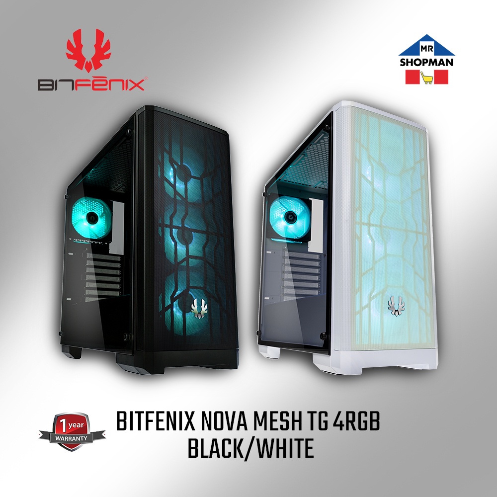 BitFenix Nova Mesh TG 4 x RGB Black / White ATX Desktop Computer PC ...