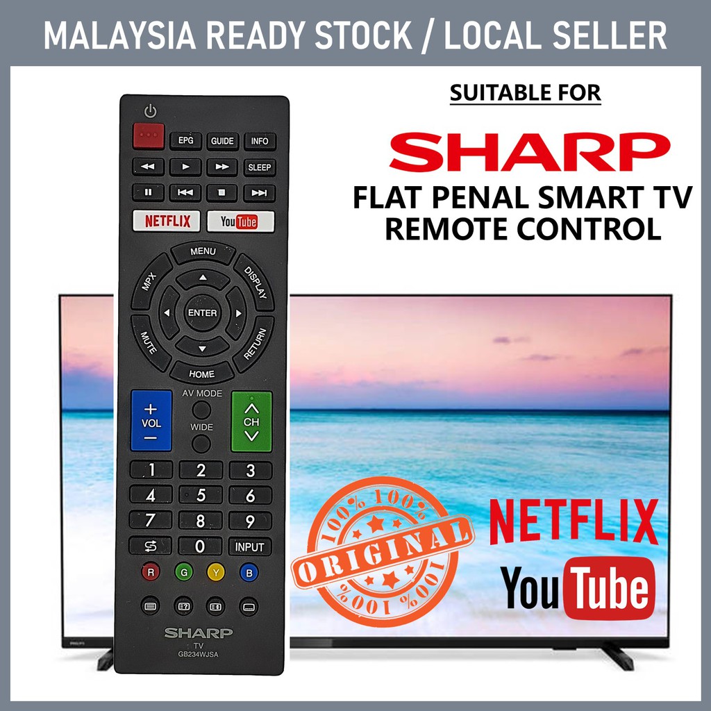 Original Sharp Flat Panel LED LCD TV Remote Control YouTube Netflix ...