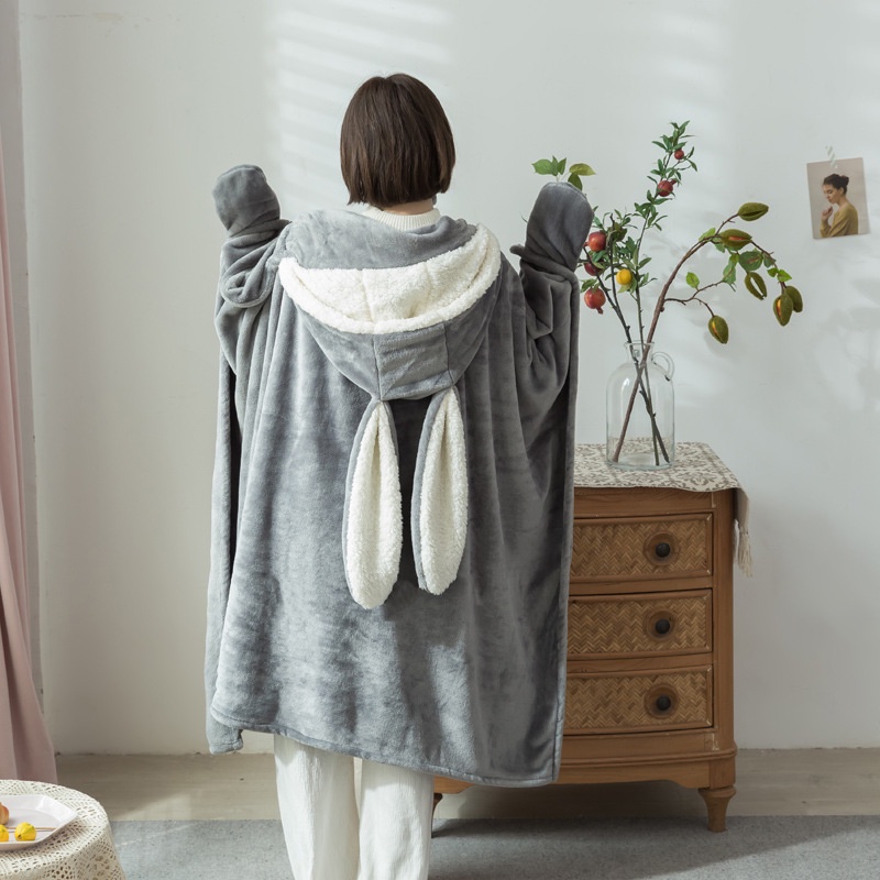 Rabbit Ears Cloak Lamb Fleece Blanket Sofa Blanket Home Lazy Hooded ...