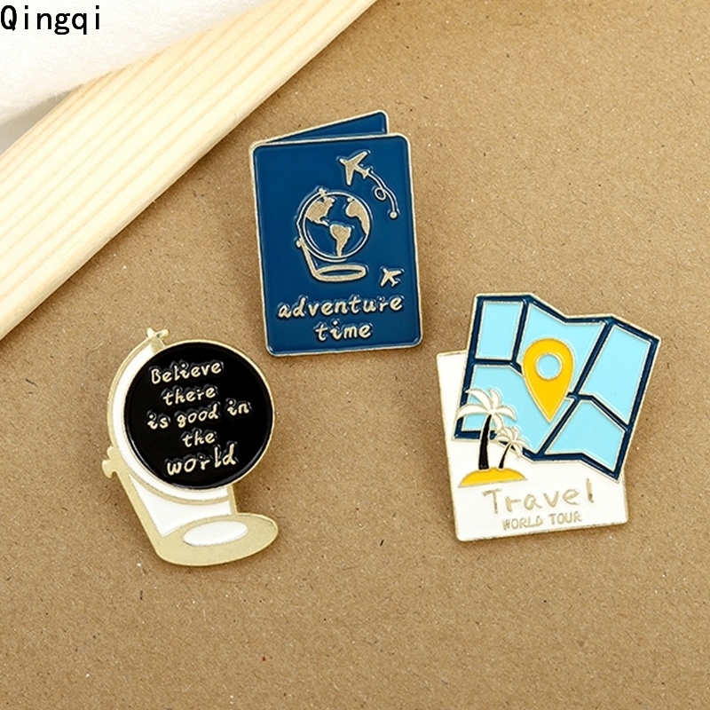 Traveller Enamel Pins Map Globe Passport Brooch Lapel Pin Shirt Bag ...