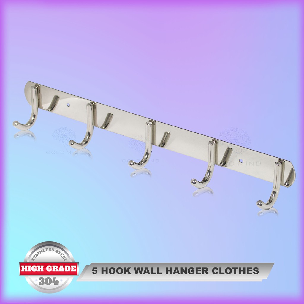 Solid 304 Stainless Steel 5 Robe Hook Wall Hanger Clothes Robe Towel ...