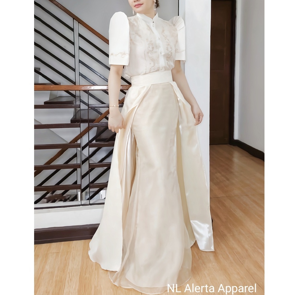 MODERN FILIPINIANA BARONG CROP TOP AND BUTTERFLY SKIRT FOR WOMEN ...