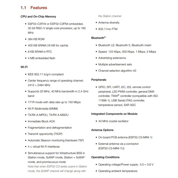 ESP32-C3-MINI-1 Wi­Fi and BLE 5 module 4MB flash PCB antenna ESP32 ...