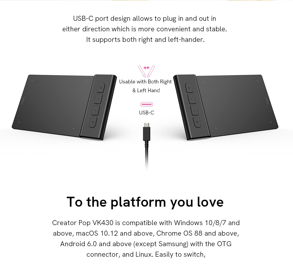 VEIKK Drawing Tablet VK430 Battery Free 4x3inch Graphic Pen Tablet ...