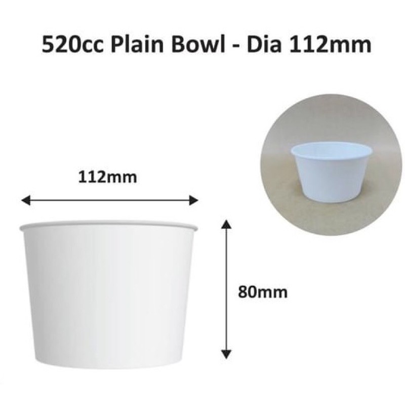 (50pcs) 520cc Rice Meal Paper Bowl with Lid Set Plain Food Grade ...