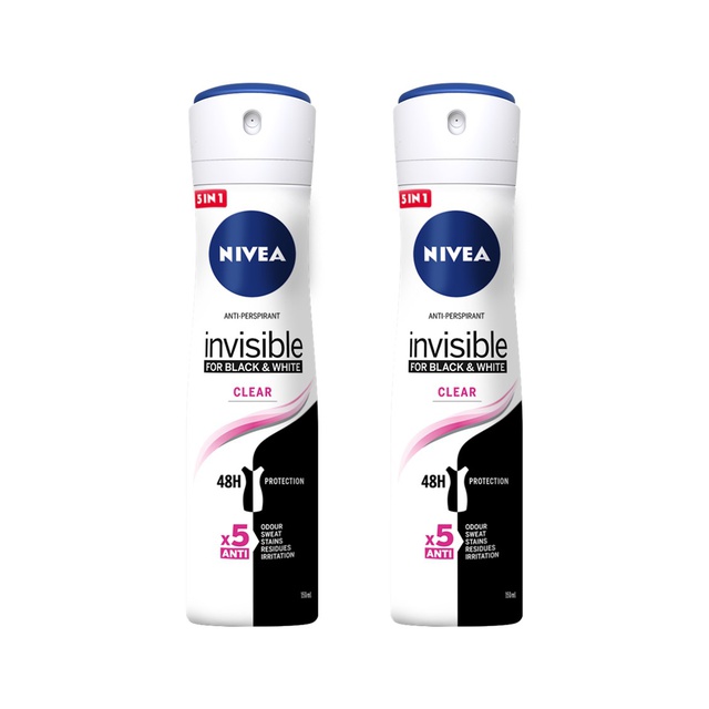 Nivea Deo Invisible Black and White Clear Spray 150mL Bundle Of 2 ...