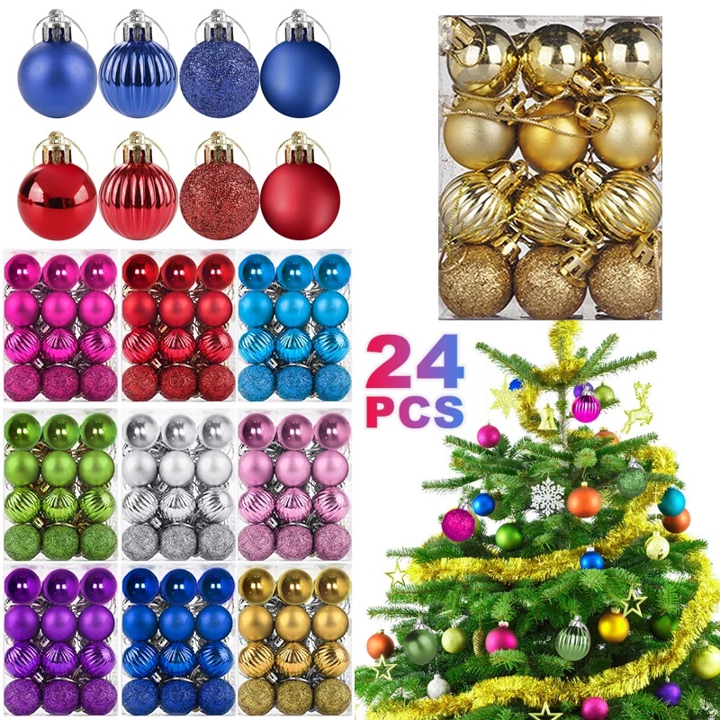 [24Hs Delivery] 24Pcs Glitter Christmas Baubles Ornament Ball ...