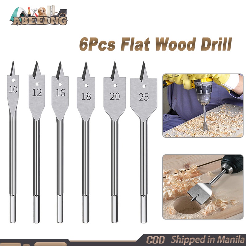 6Pcs/Set Flat Hex Shank Spade Bits Wood Drill Paddle Flat Bits 10/12/16 ...