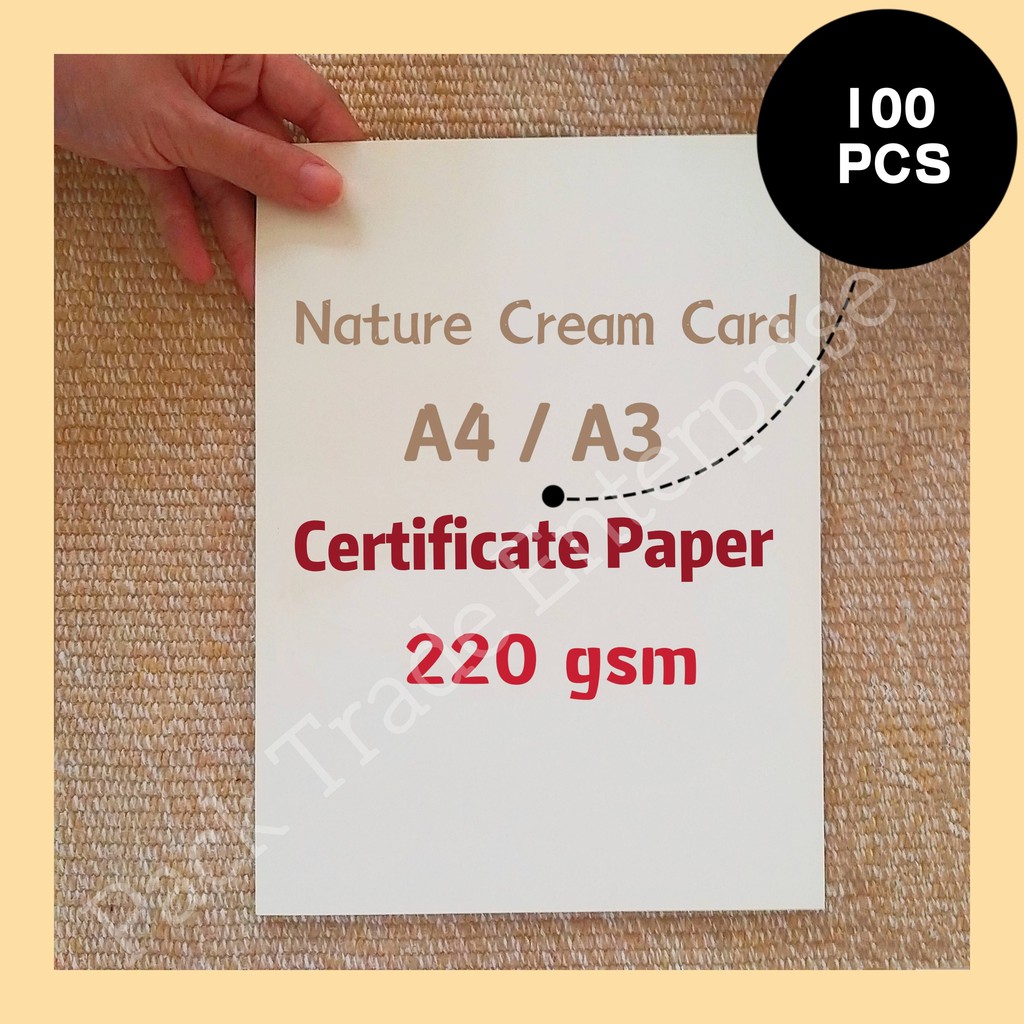 [100 PCS] A5/ A4/A3 Ivory Card Cream Butter Color 220g Plain Certificate Paper, Kertas Sijil ...