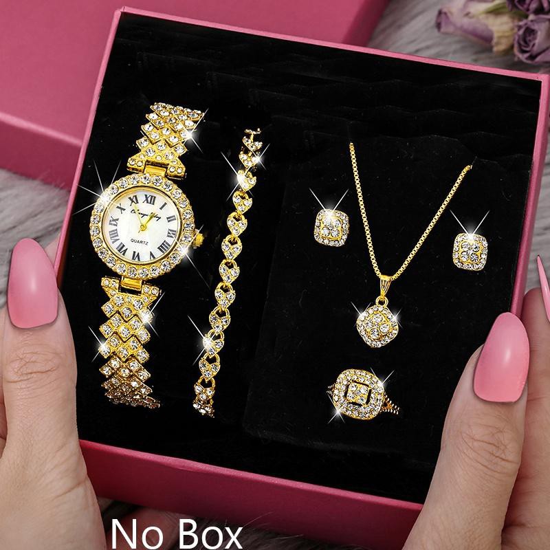 Luxury Diamond Jewelry&Watch Set For Women, Glittering Quartz Watch ...