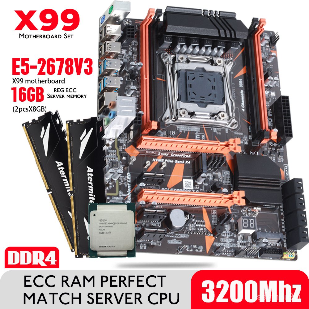 Atermiter X99 D4 DDR4 Motherboard Set with Xeon E5 2678 V3 LGA2011-3 ...