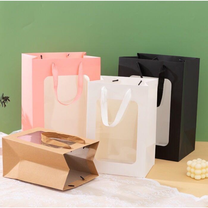 (5pcs) Paper Bag Window Clear Window Gift Bags for Stuff Toys Flower ...