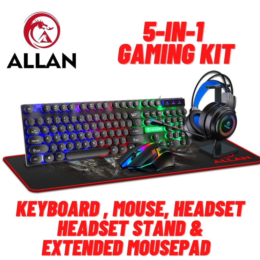 Allan Gaming 5-in1 Keyboard and mouse Mouse pad Headset and Headset ...