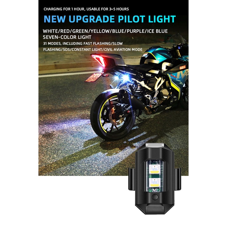MINI Motorcycle pilot light Drone Strobe Flashing Lamp RGB Rechargeable ...