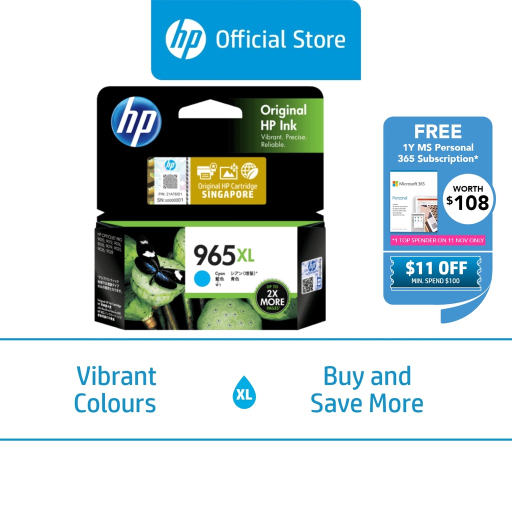 HP Original 965XL High Yield Cyan Ink Cartridge / OfficeJet Pro 9010 / ...