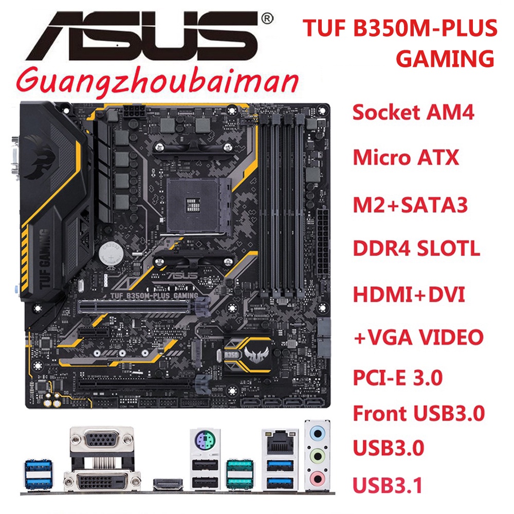 Used Asus TUF B350M-PLUS GAMING Motherboard AMD B350 AM4 Desktop ...
