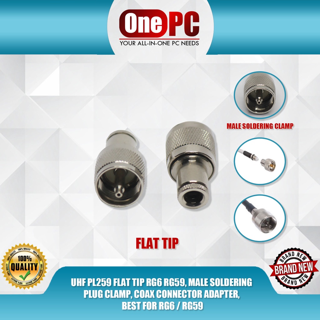 UHF PL259 FLAT TIP RG6 RG59, MALE SOLDERING PLUG CLAMP, COAX CONNECTOR ...