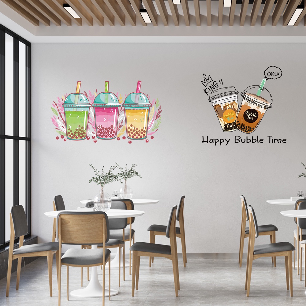 Beauty Bubble Tea Wall Art Decal Wall Stickers Pvc Material For Living ...