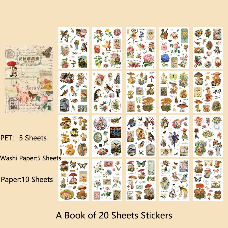 Journamm 20 Pages Vintage Stickers Book DIY Scrapbooking Supplies Ins ...