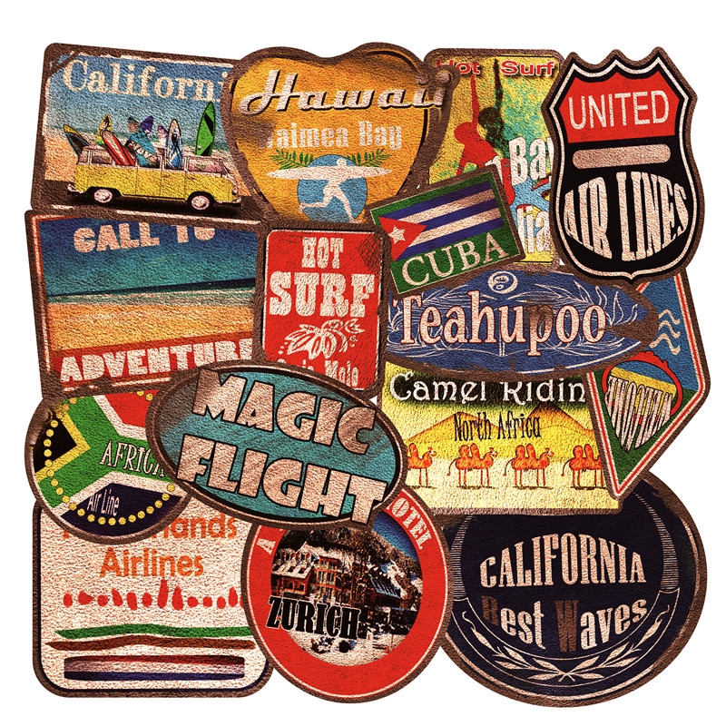 36 Pack Retro Vinyl Beach Style Big Stickers Vintage Travel City ...