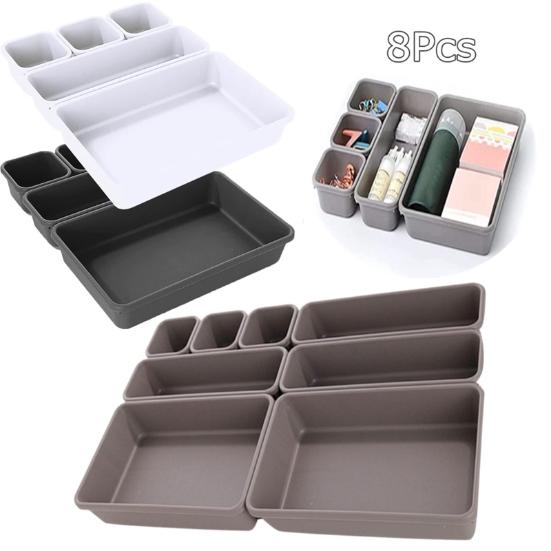 8Pcs 3-Size Multpurpose Portable Desk Drawer Organizer Trays Durable ...