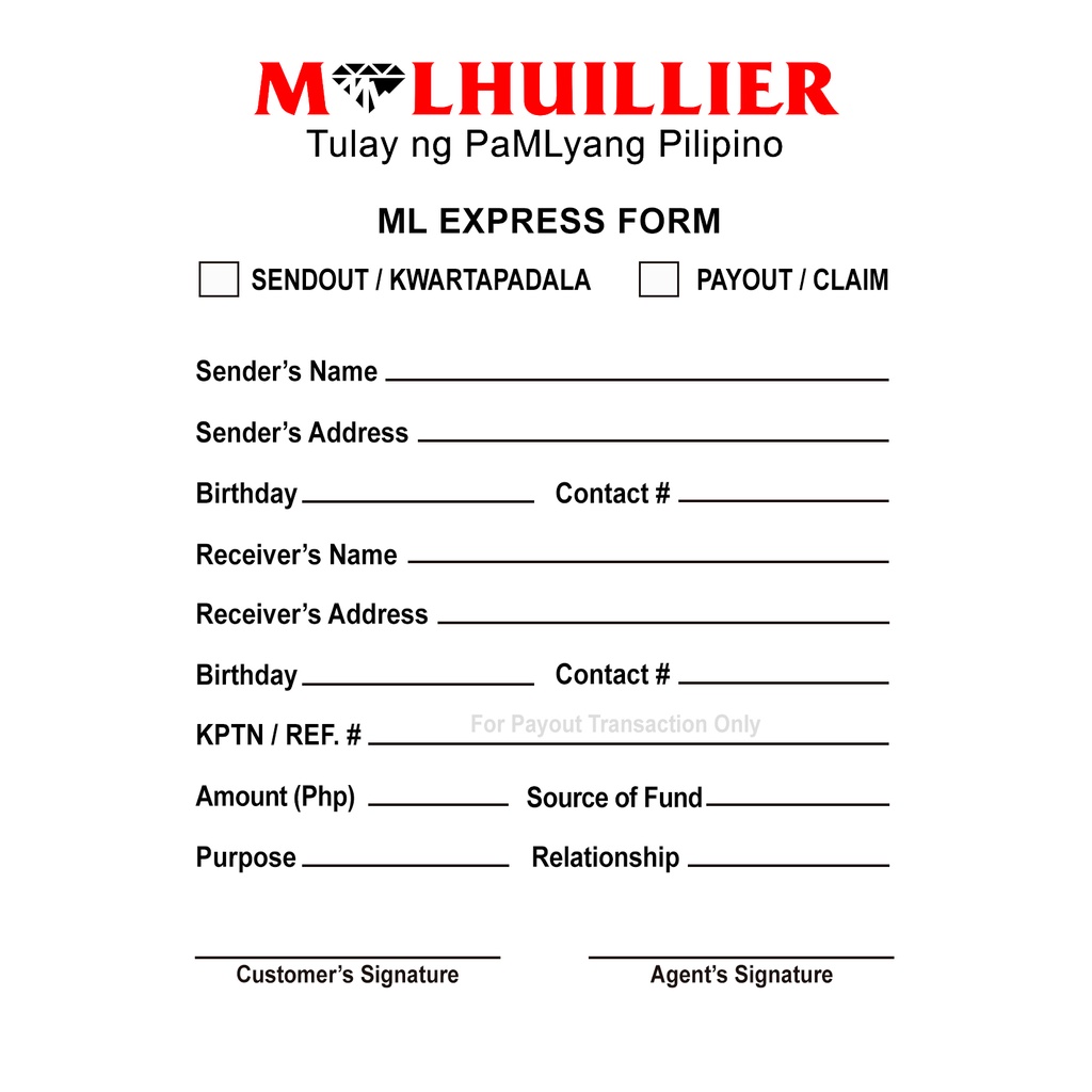 M Lhuillier (ML EXPRESS FORM) | Shopee Philippines