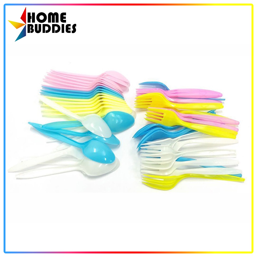 Disposable plastic colorful forks and spoons, birthday supplies, party ...